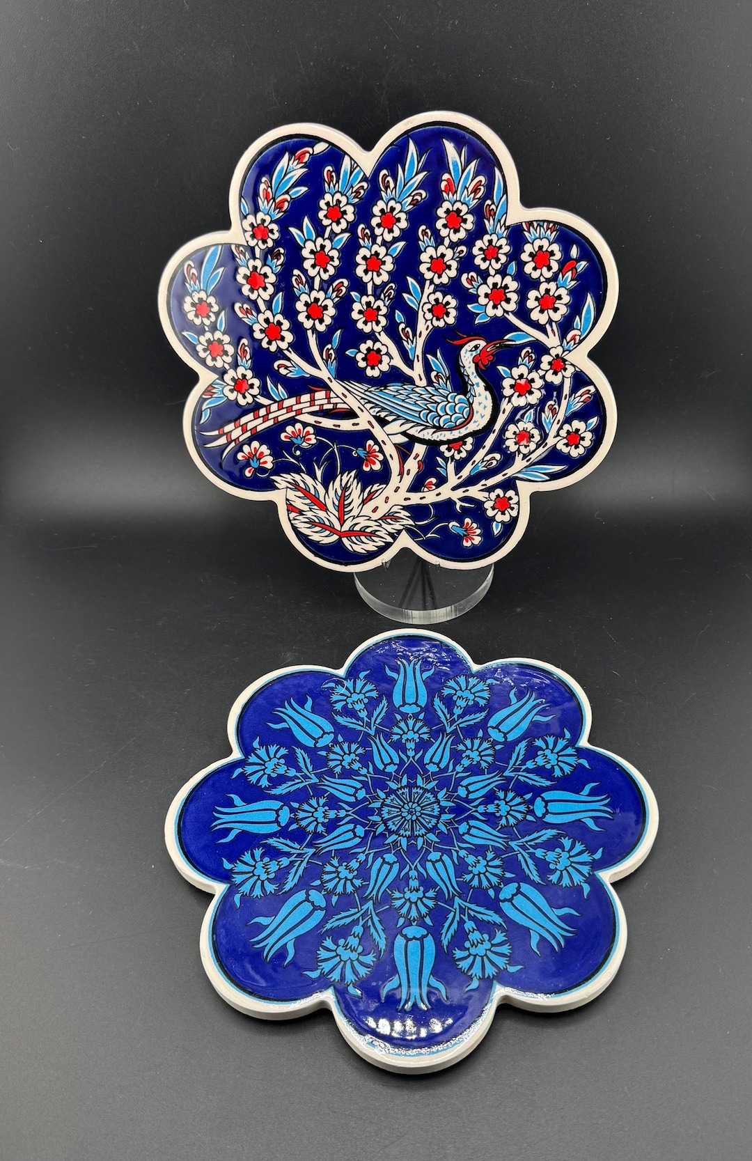 4 Gorgeous Hand Painted Turkish Tree of Life Trivets Tiles Mythic Bird ...