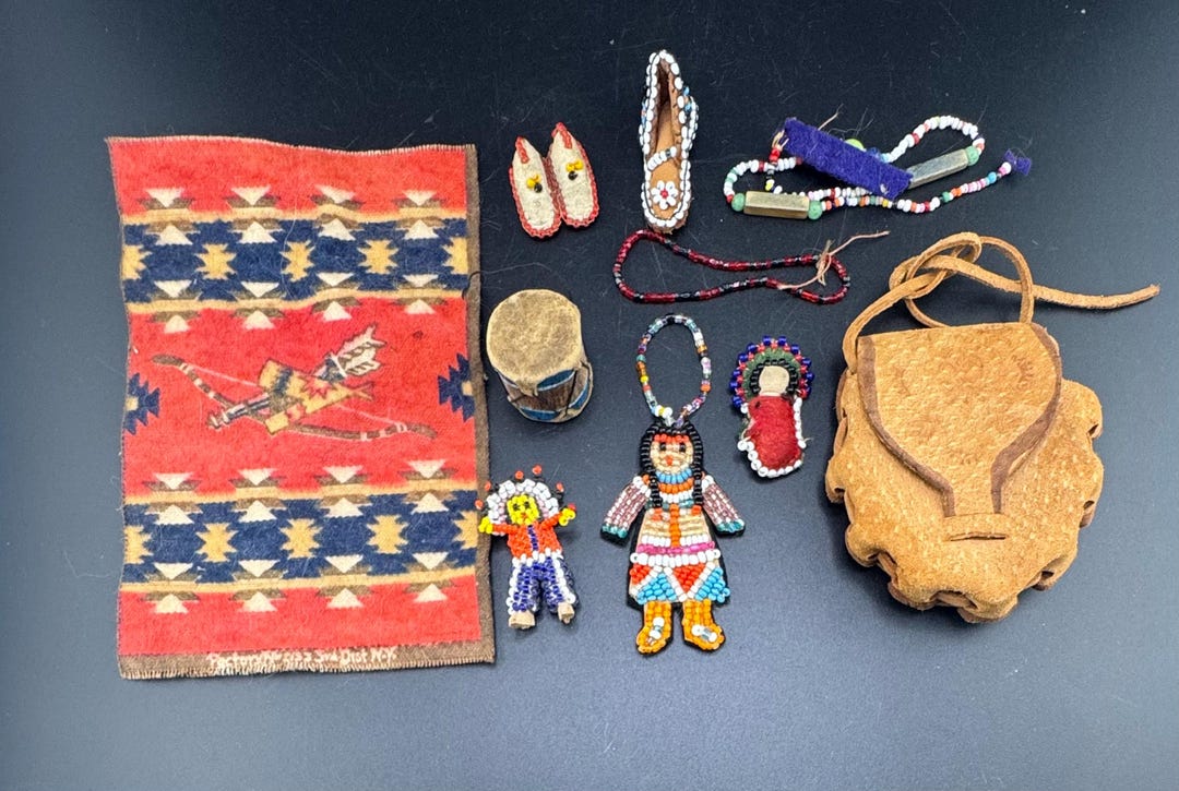 Vtg Antique Native American Indian Doll & Trinkets Mini Maiden Beaded ...