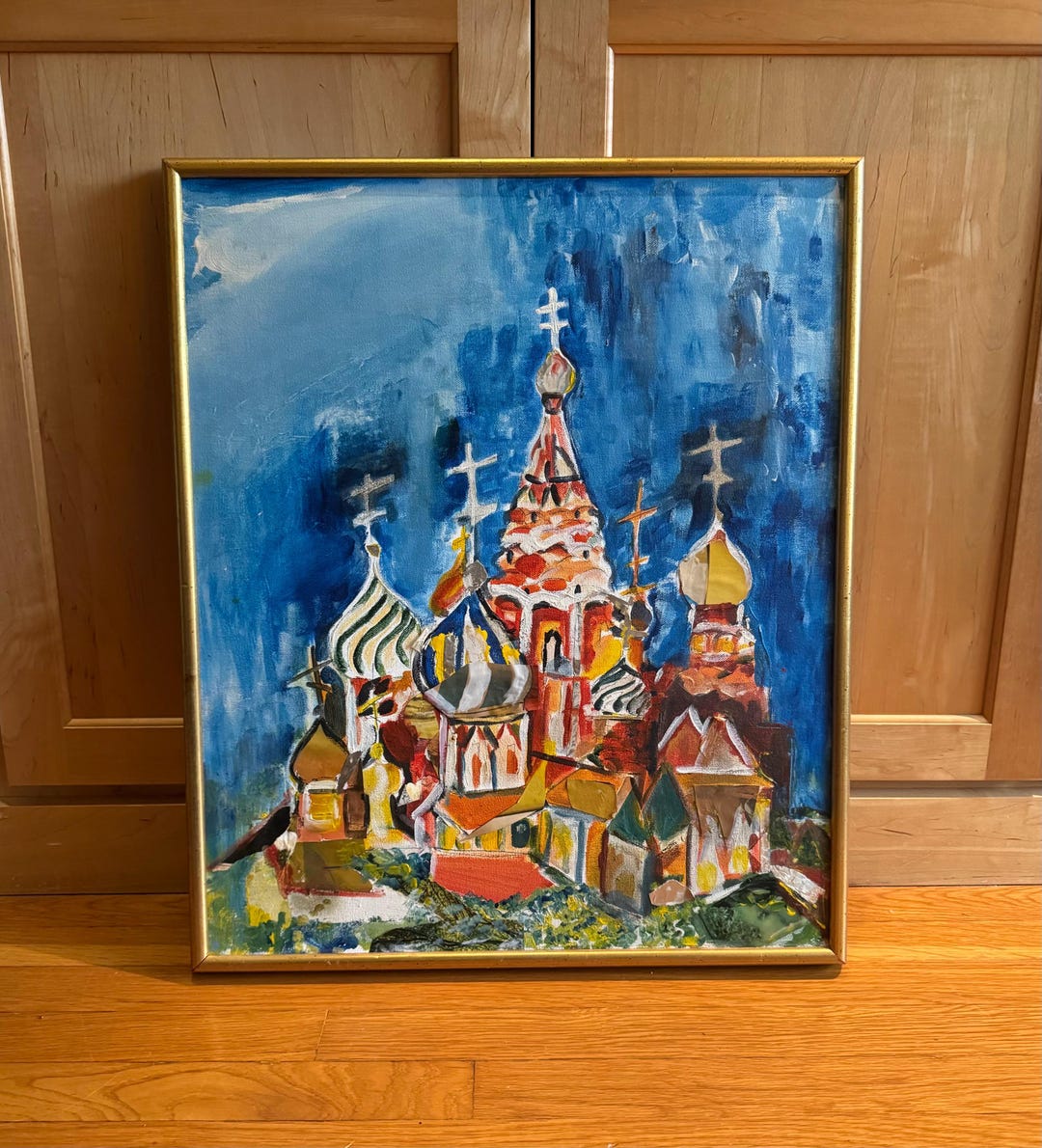 Mid Century Oil Saint Basil’s Cathedral Painting Collage Russian ...