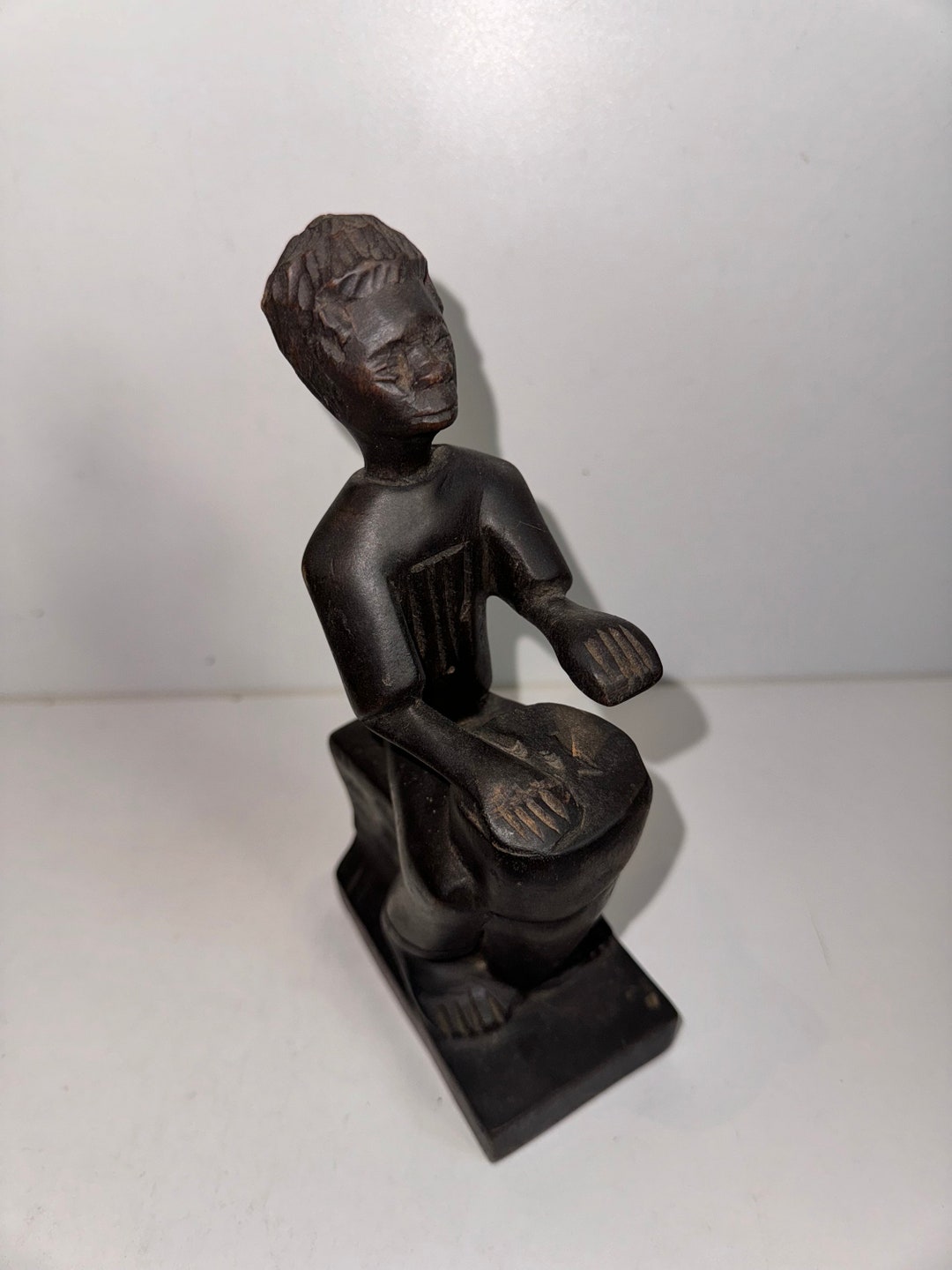 Vintage Primitive African Folk Art Wood Carving Sculpture of Musician ...