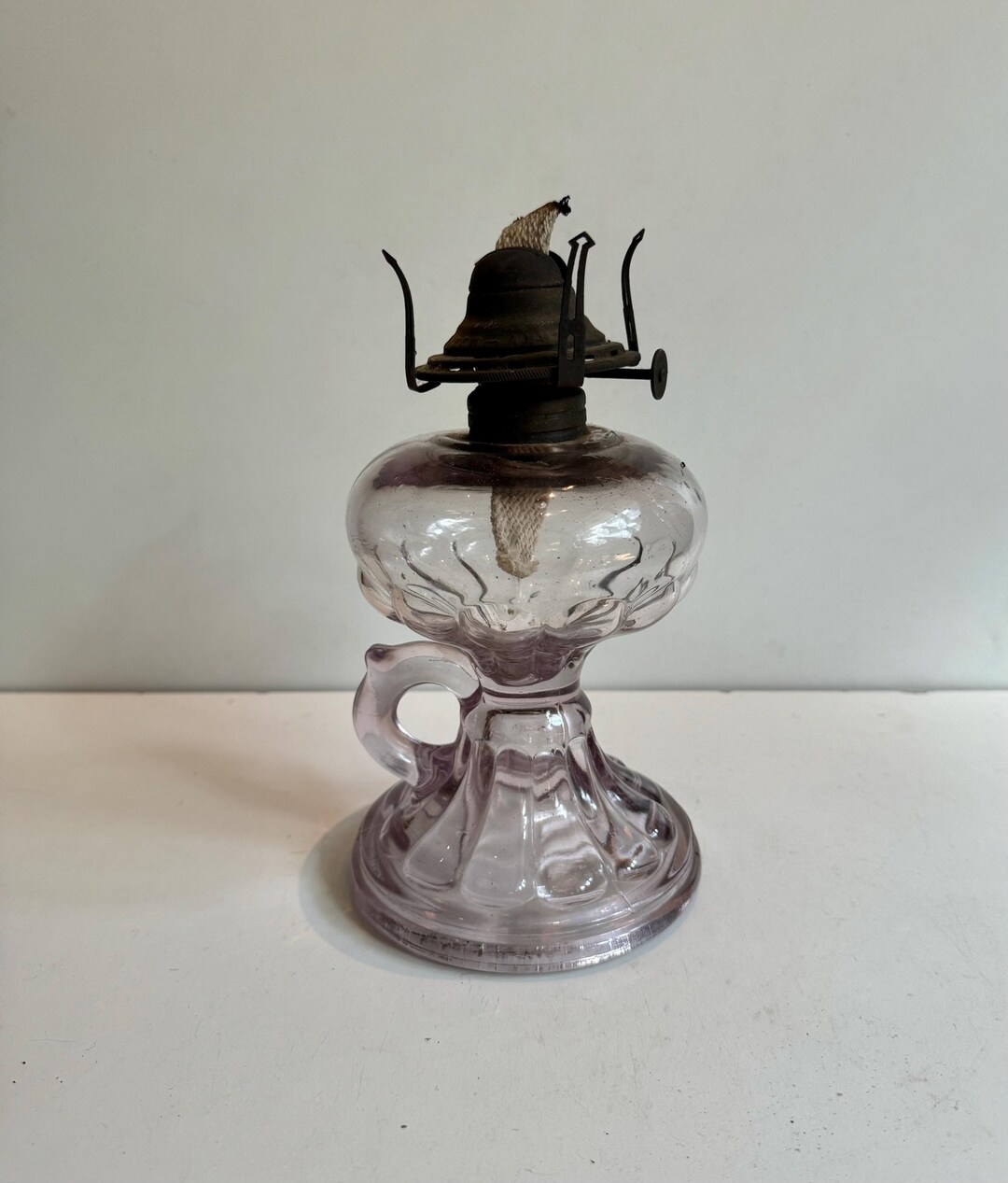 Vintage Lavender Glass Oil Lamp W Finger Loop Handle Scoville Kerosene ...