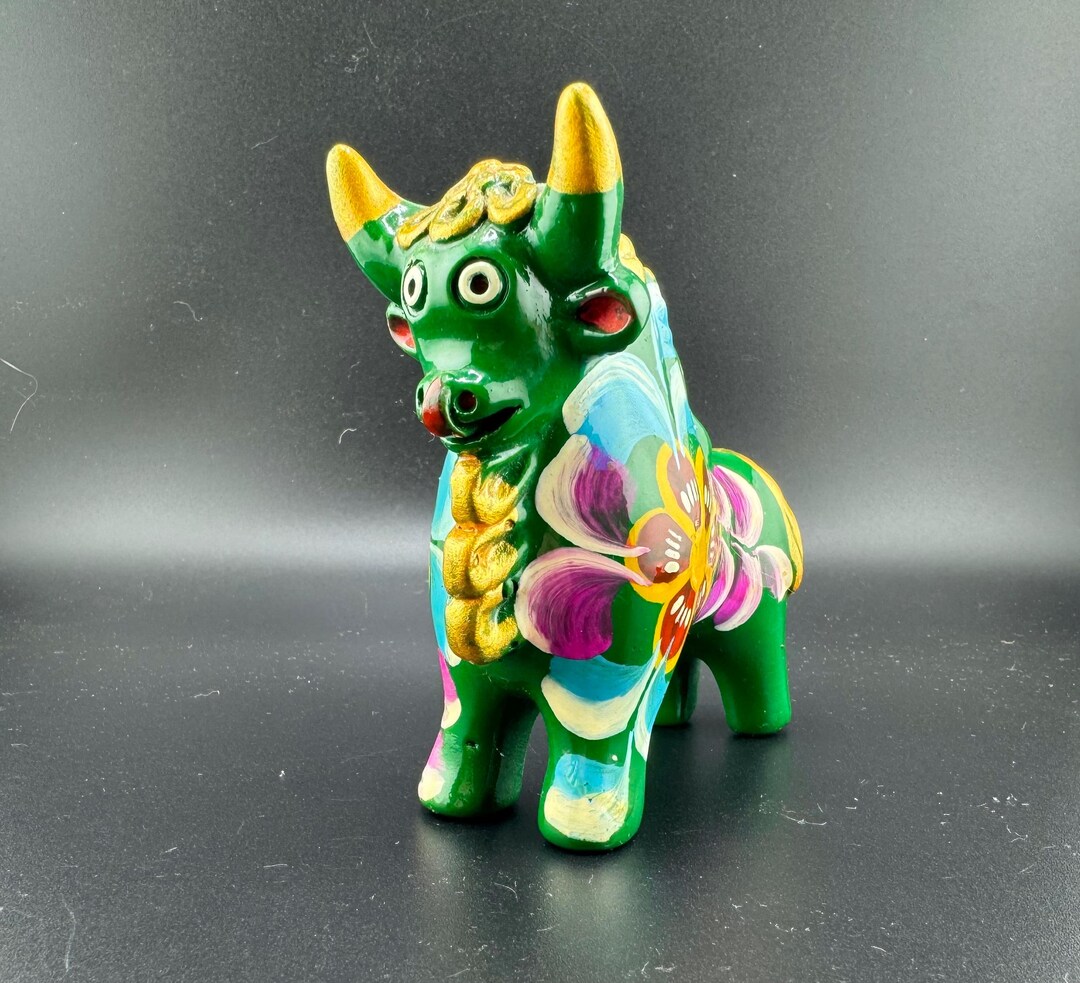 Ceramic Peruvian Folk Art Pucara Bull Figurine Sculpture Hand Painted ...