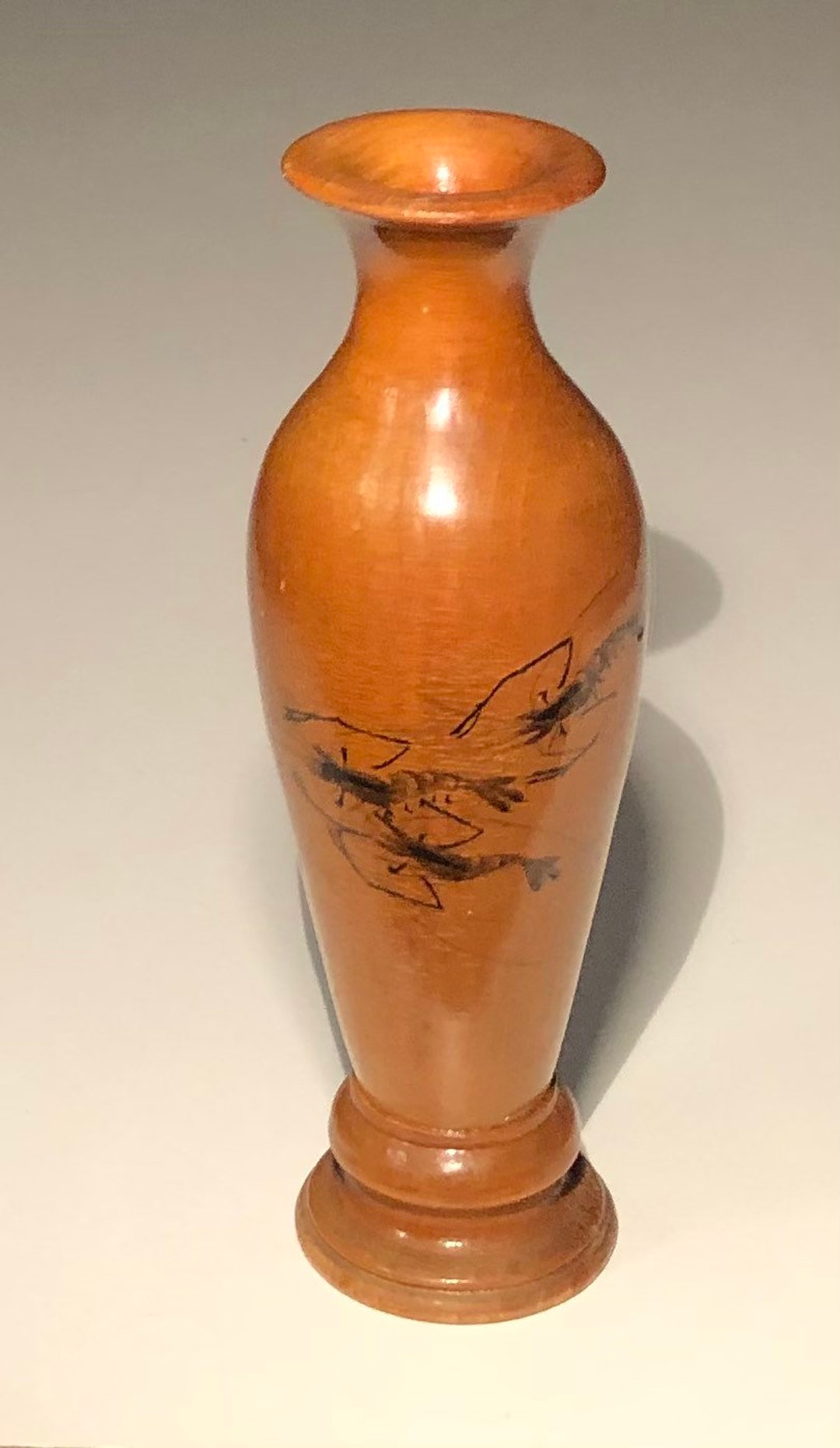 Hand Turned Wooden Vase With Hand Decorated Lobsters Miniature Vase ...
