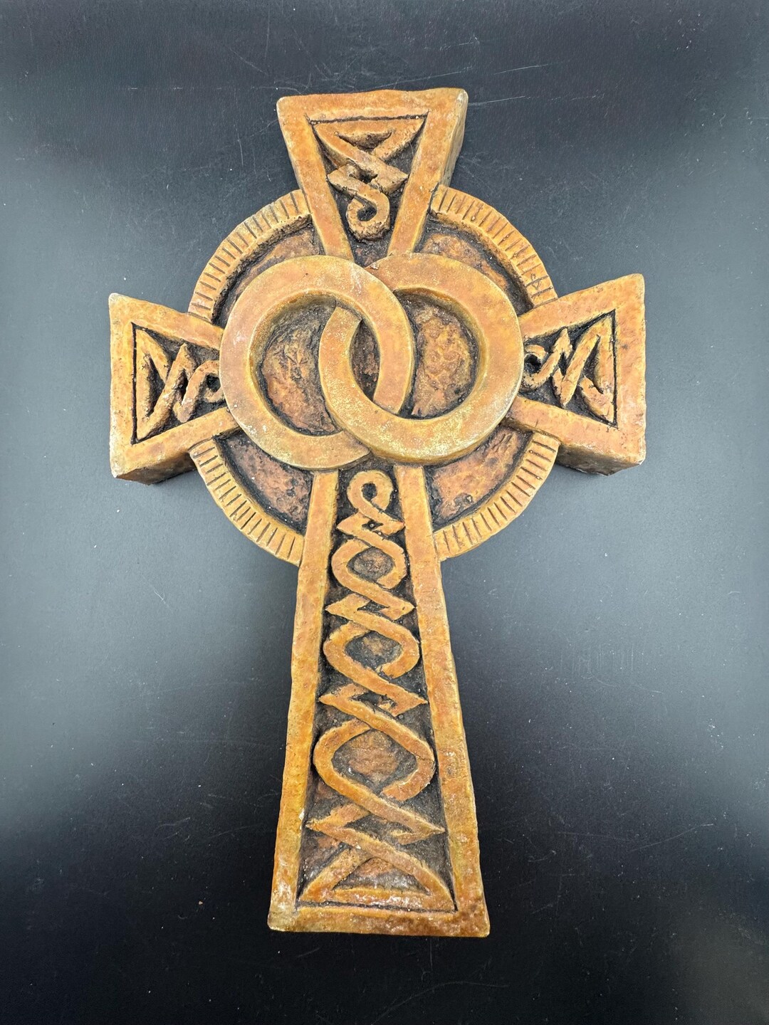 Vintage Heavy Cast Ceramic Celtic Cross Wall Hanging Irish Gaelic Decor ...