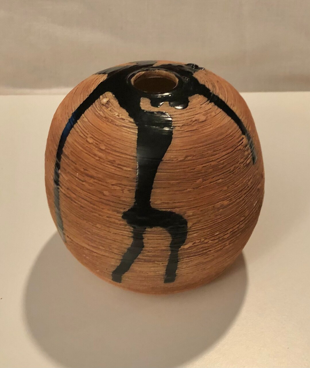 Vintage MCM Ceramic Clay Ball Vase W Black Freeform Design Gorgeous ...