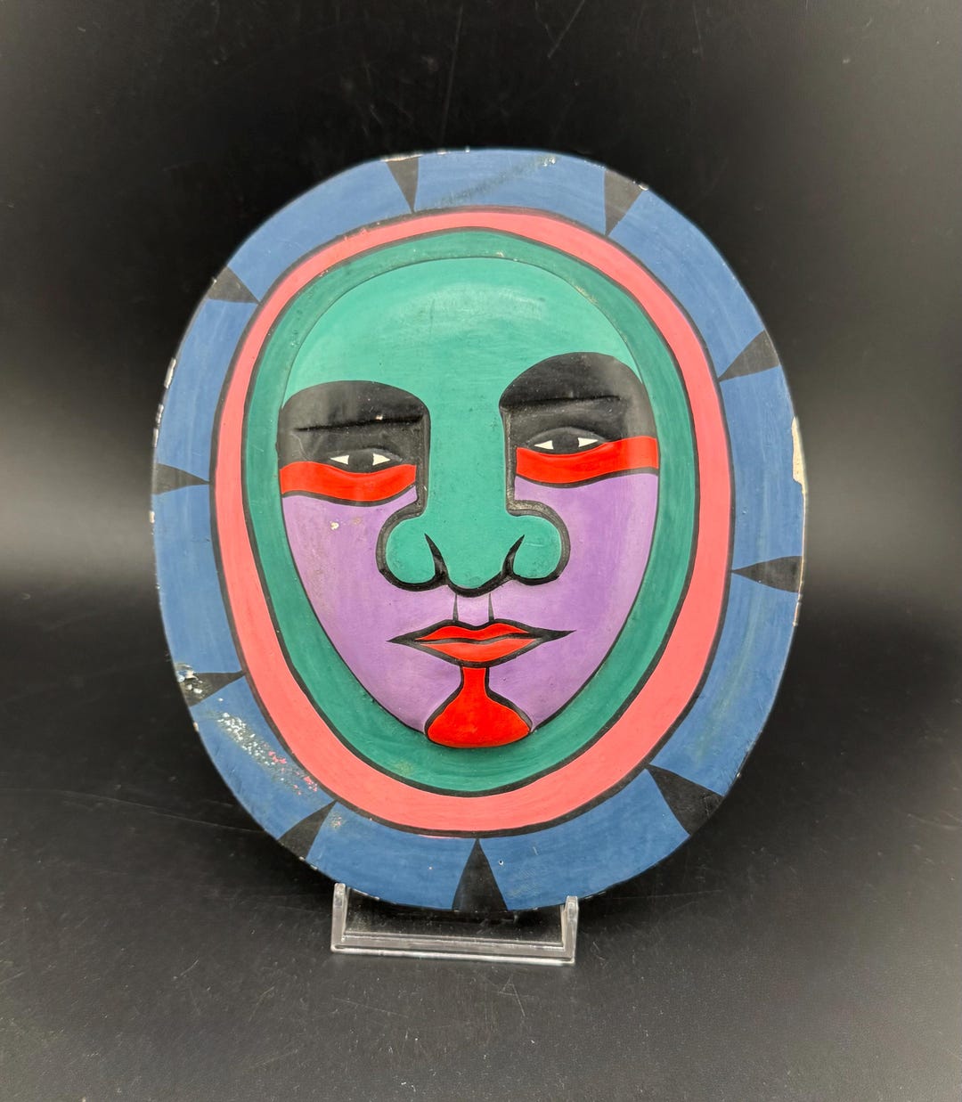 Vintage Laurel Burch Style Abstract Mask Wall Plaque Balinese Folk Art ...