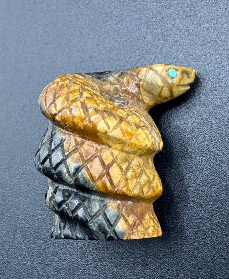 Vintage Zuni Rattlesnake Fetish Carved Picasso Marble Miniature Coiled ...