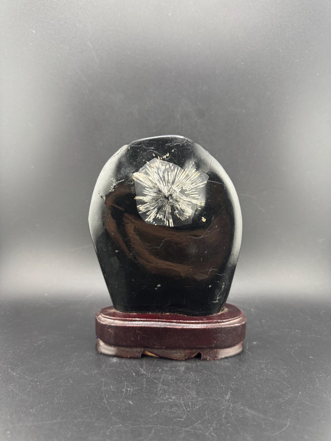 Carved Japanese Chrysanthemum Stone Statue Wooden Base Metamorphic ...