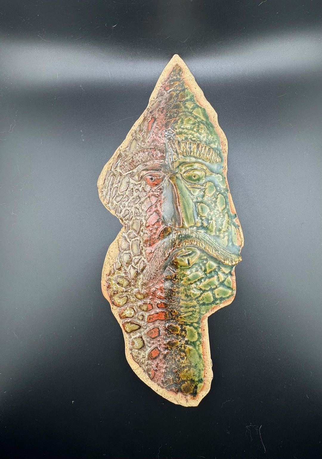 Unusual Hand Sculpted Face Stunning Ceramic Wall Mask Realistic 3D Folk ...