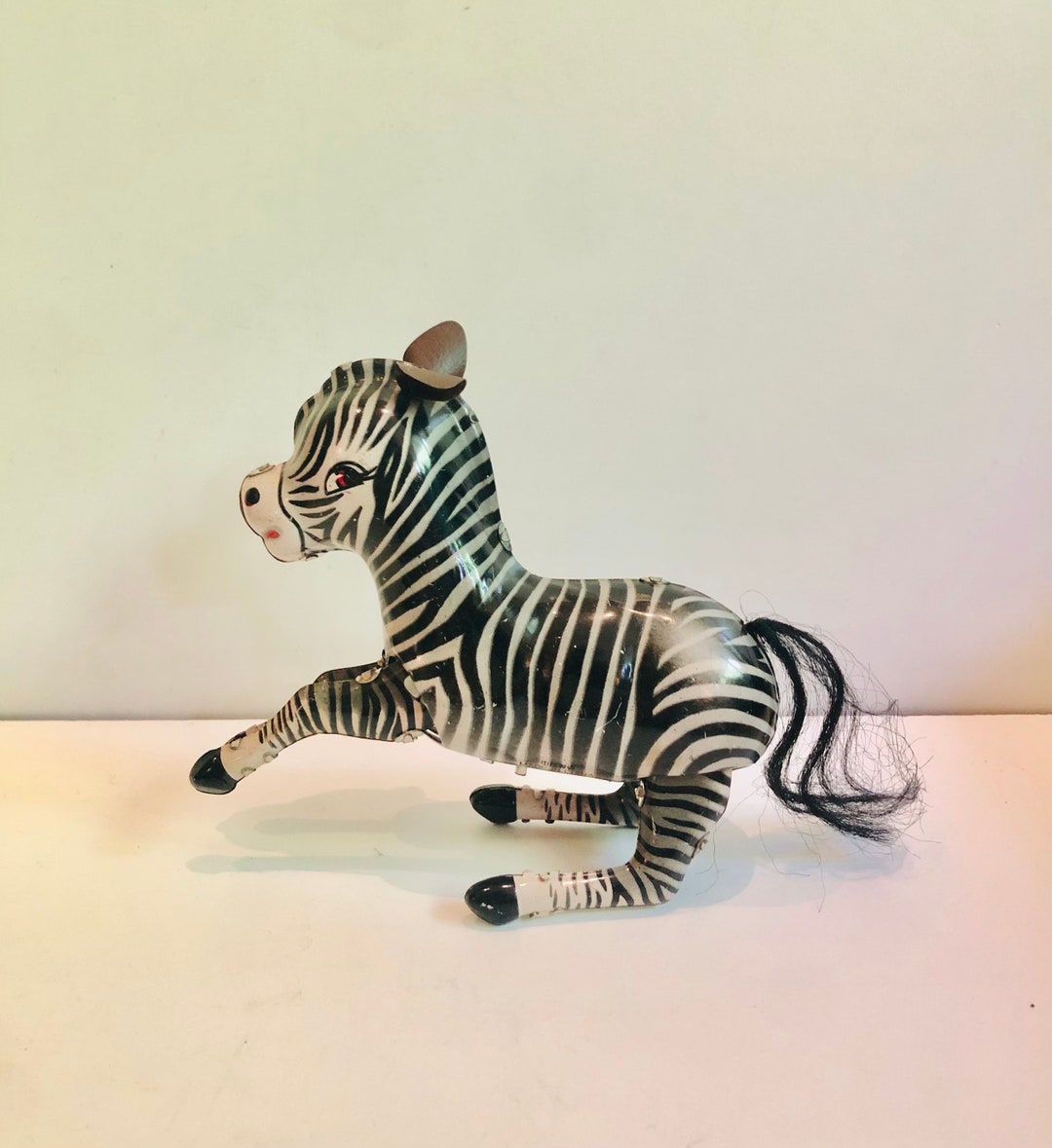 Vintage Jumping Zebra Lithographed Tin Toy 1980s Wind-up Animal as is W ...