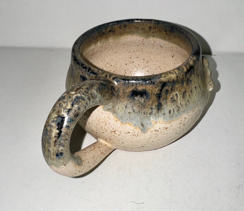 Large Hand Built Studio Pottery Ceramic Soup Mug Chowder Cup 3D Floral ...