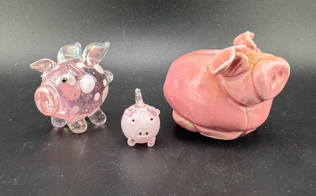 3 Fun Vintage Pink Pig Figurines Anthropomorphic Ceramic Miniature ...