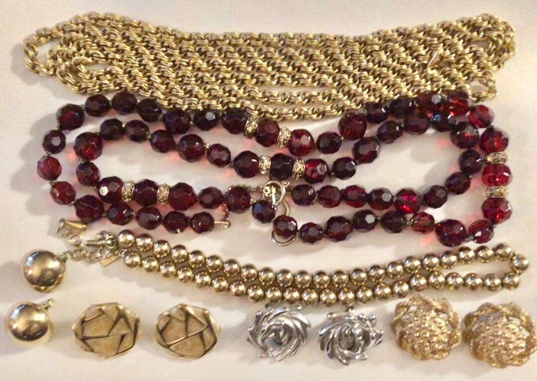 Vintage Monet Jewelry Collection Necklaces Earrings Silver Curb Link ...