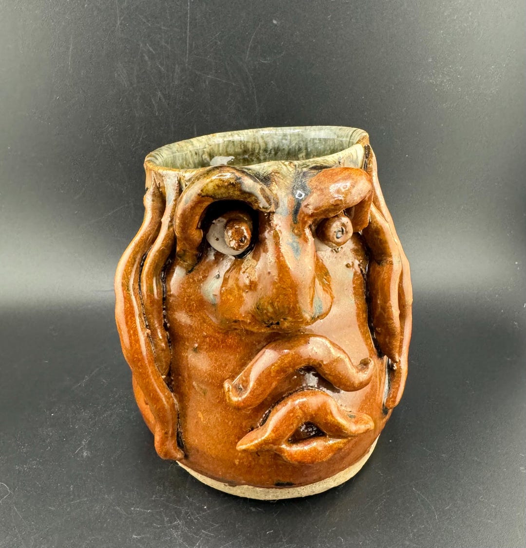 Vintage 3D Ugly Face Mug Funny Man W Handlebar Mustache Folk Art ...
