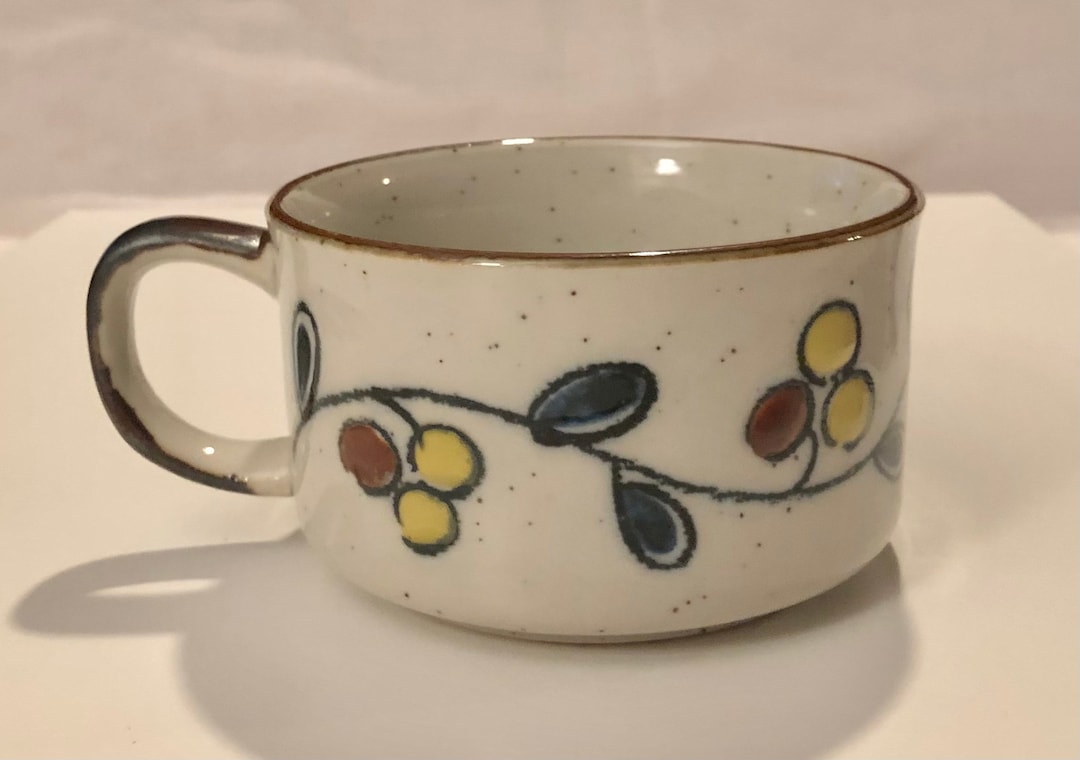 Vintage Stoneware Ceramic Soup Chowder Mug Hand Painted Berries and ...