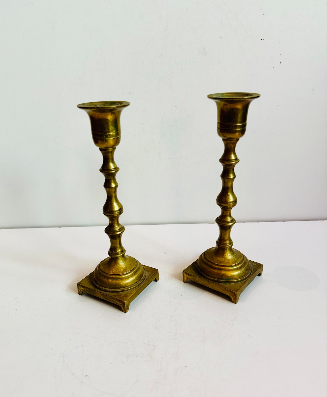 Nice Pair Old Vintage or Antique Solid Brass Candle Holders English ...