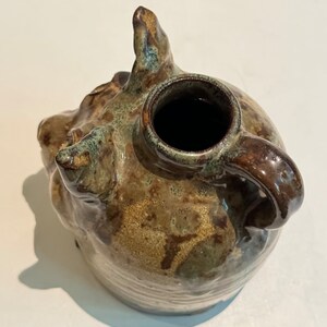 Vintage Ceramic Grotesque Folk Art Wolf Dog Face Jug Crock W Handle ...