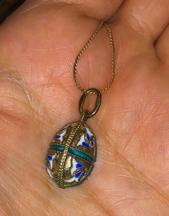 Enameled Russian Egg Pendant Vintage Russian Enameled… - Gem
