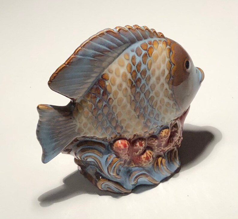 Lusterous Small Ceramic Fish Figurine Fish Swimming Waves Red | Etsy