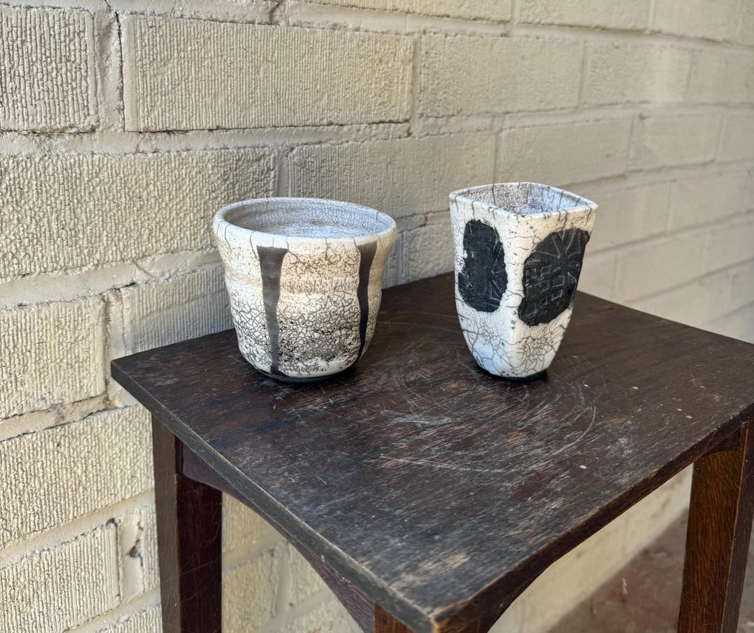 Beautiful Pair Vintage Raku Bud Vases or Pencil Cup Coin Catchers ...
