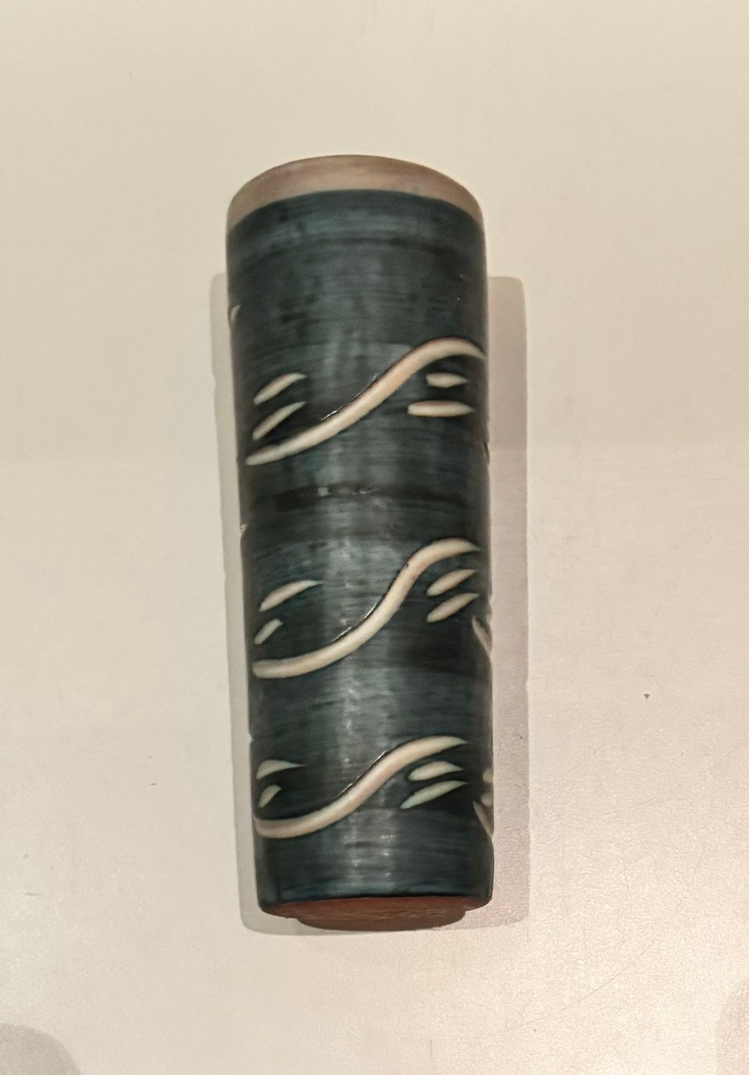 Vintage 50s MCM Puerto Rico Pottery Geometric Waves Sgraffito Vase Hal ...