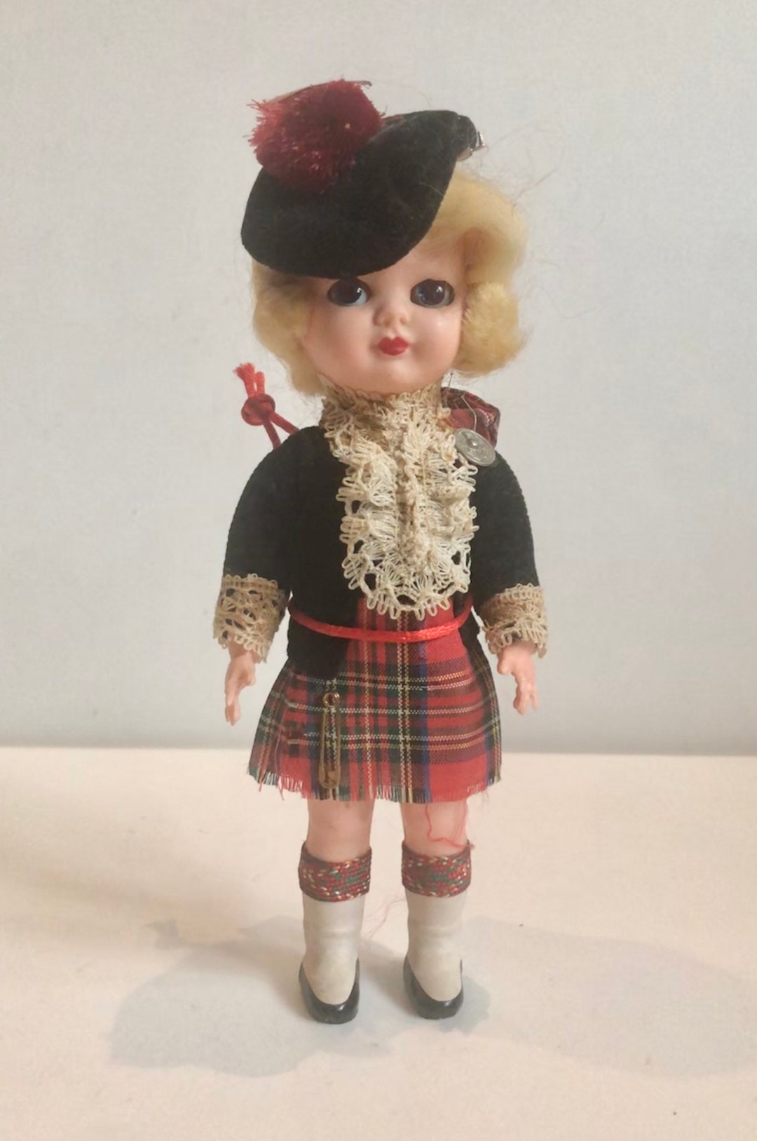 Vintage Scottish Girl Lassie Doll W Sleep Eyes Tartan Kilt British ...