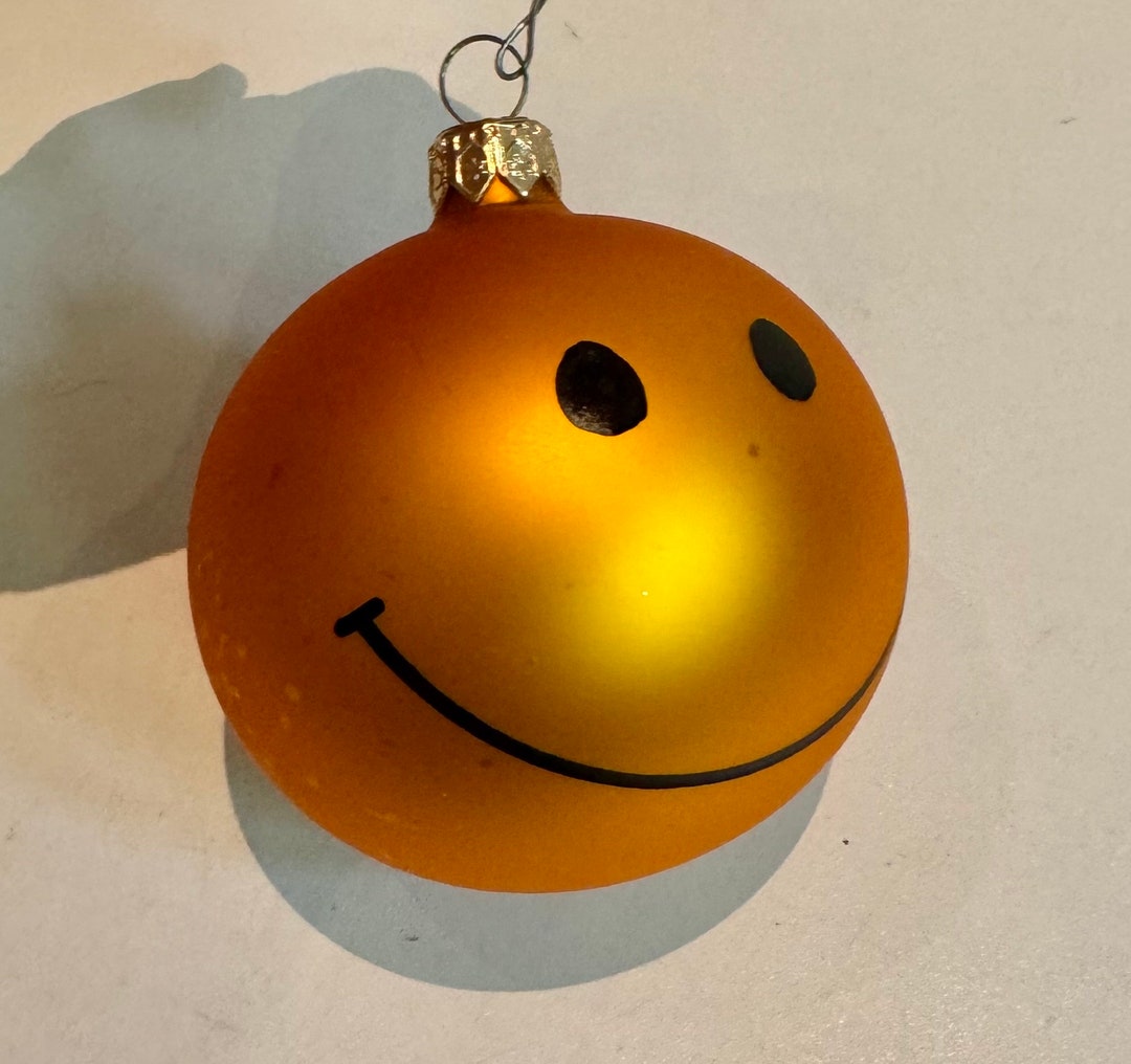 Whimsical Vintage Smiley Face Glass Christmas Ornament Iconic Happy ...