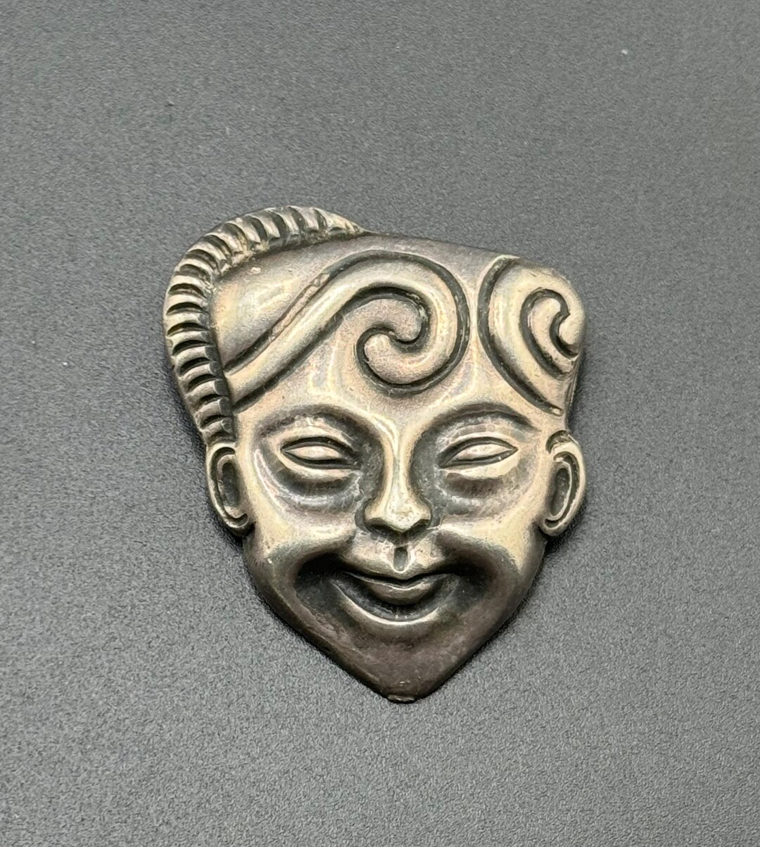 Vintage Mayan Tribal Mask Mexican Sterling Brooch Silver Signed ...