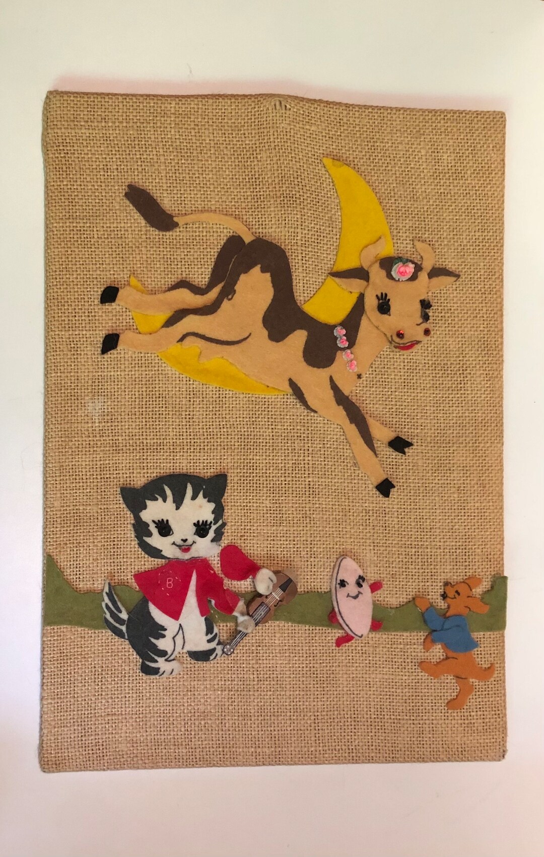 Vintage Nursery Rhyme Felt Collage the Cow Jumped Over the Moon ...