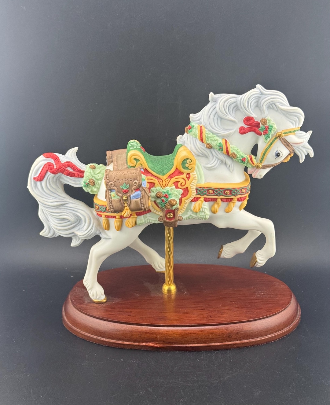 Vtg 1999 Lenox Christmas Carousel Horse Statue North Pole Express Hand ...