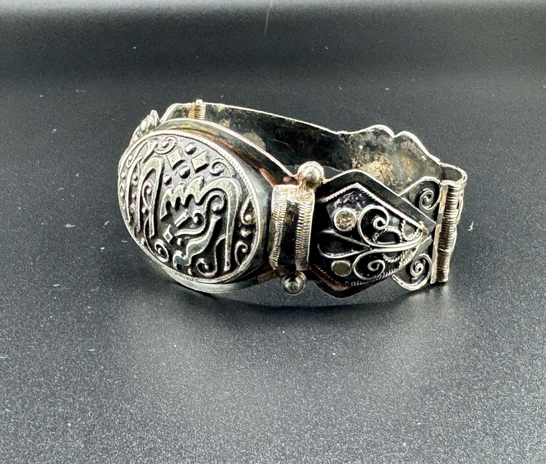 Antique Silver Filigree Bangle Bracelet Ornate Islamic Arabic Design ...