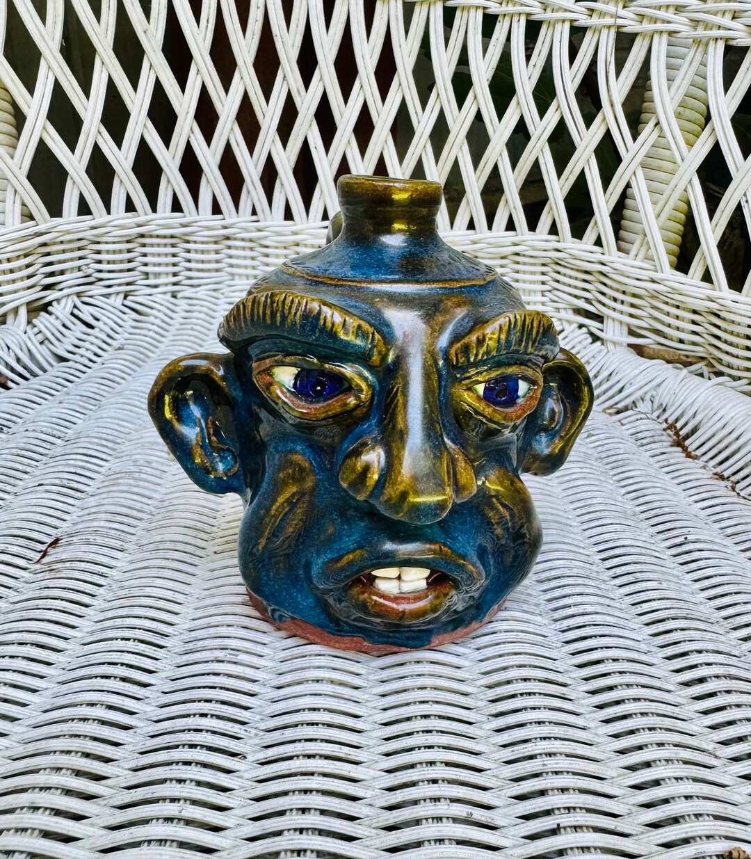 Vintage Ceramic Grotesque Folk Art Face Jug Signed Crock W Handle Rex ...