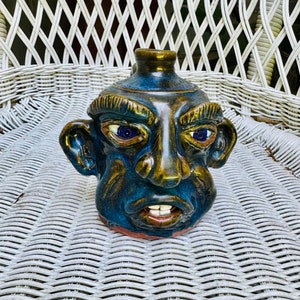 Vintage Ceramic Grotesque Folk Art Face Jug Signed Crock W Handle Rex ...