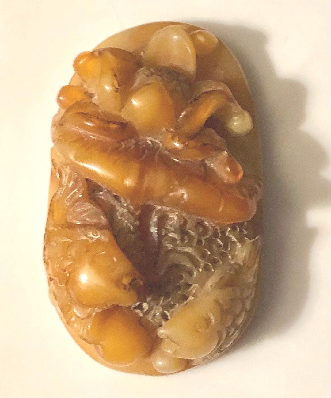 Ornate Carved Antique Chinese Amber Pendant Amber Koi Fish Lotus ...