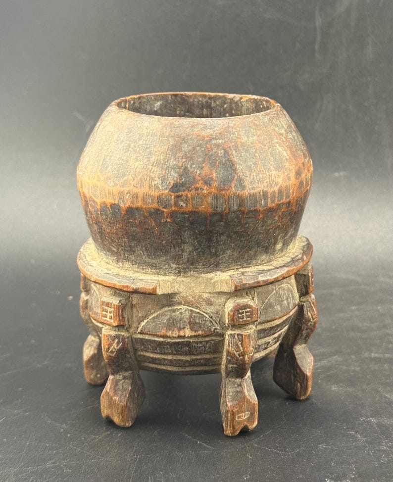 Small Antique African Carved Wood Footed Bowl Offering Cup Tribal Folk ...