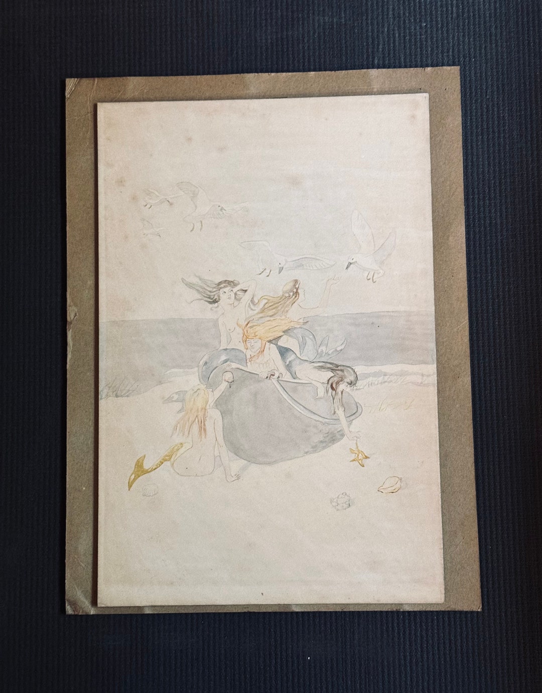 Lovely Mermaid Watercolor Painting Mermaids on the Beach Collecting ...