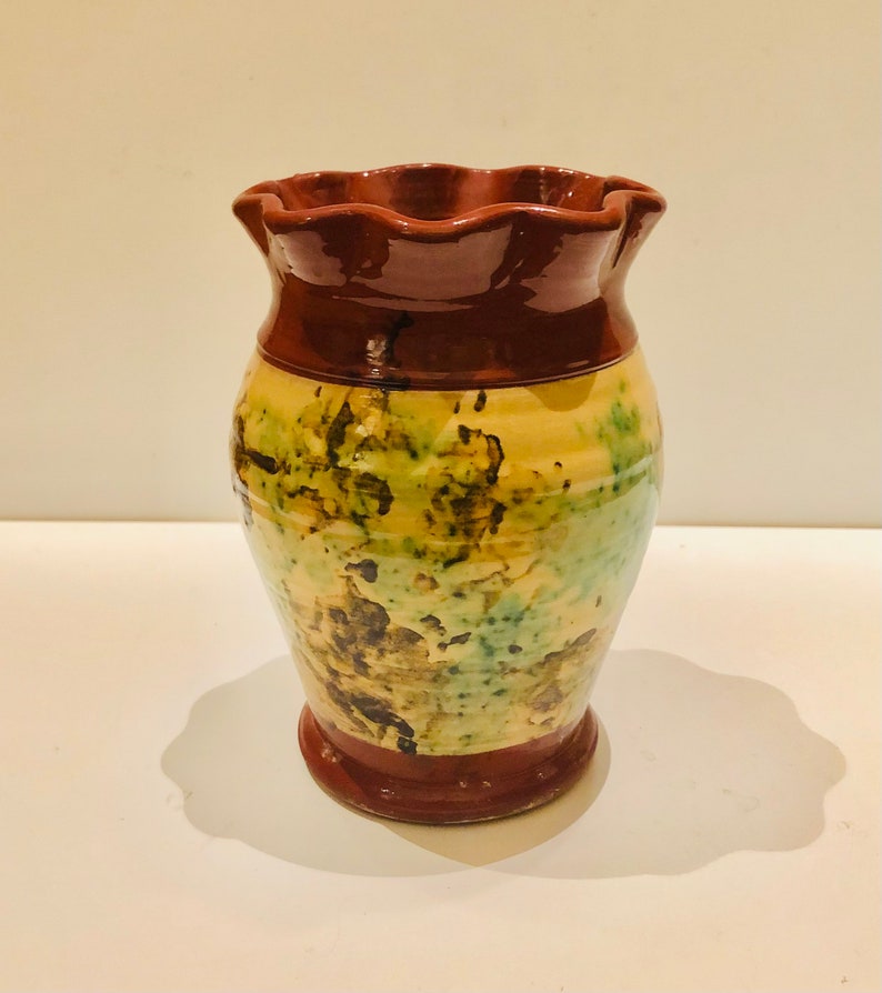 1980s Pennsylvania Redware Spongeware Fluted-footed Vase Early - Etsy