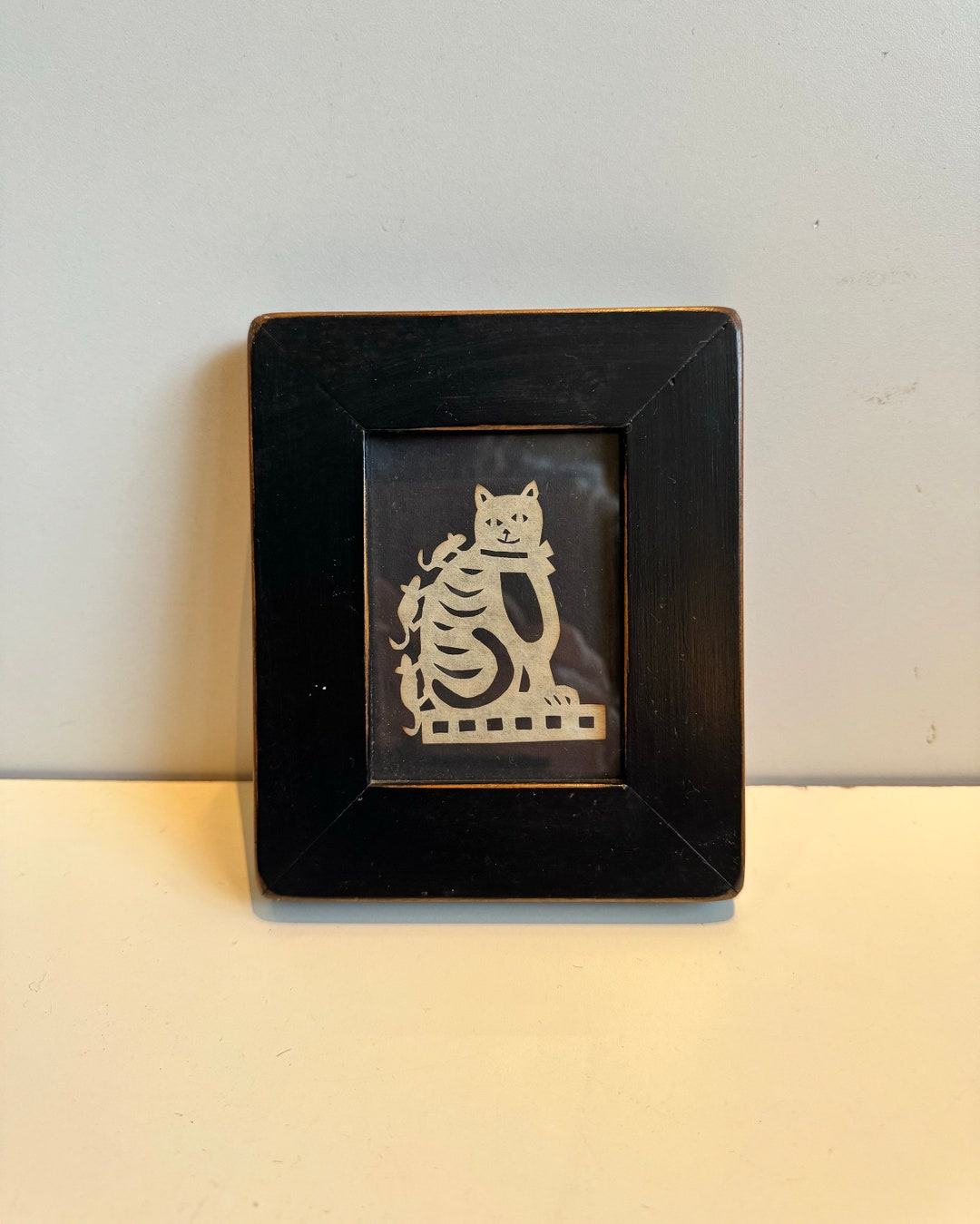 Vintage German Folk Art Scherenschnitte Cat & Mouse Comical Framed ...