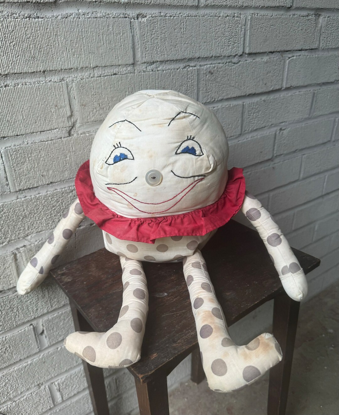 Vintage Homemade Humpty Dumpty Doll Polka Dots Button Nose Blue Eyes ...