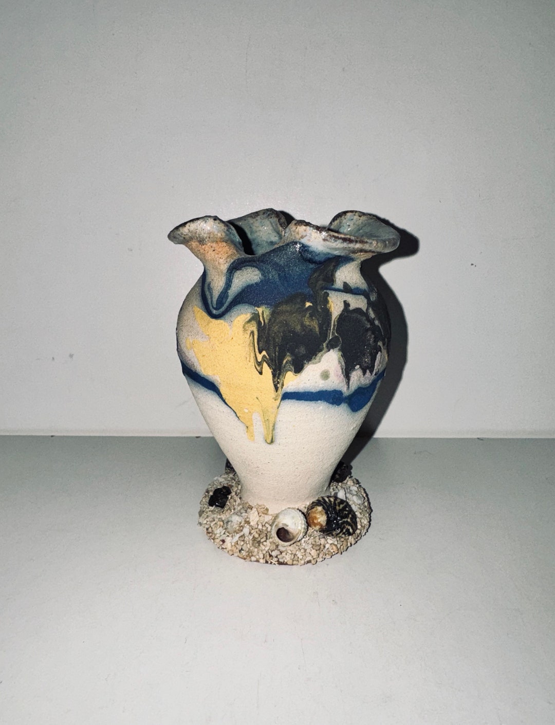 Weird Vintage Hand Built Art Pottery Bud Vase Unglazed Drippy Blue ...
