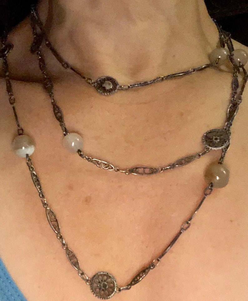 Israeli Brutalist Filigree Necklace Vintage Agate Chain | Etsy