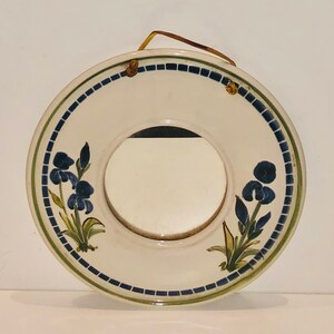 Lovely Little Hand Made Ceramic Wall Mirror W Purple Blue Irises Signed ...