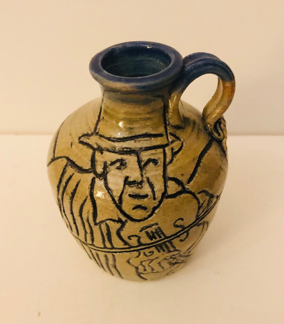 Vintage Hand Crafted Folk Art Jug With Handle Ceramic Pot 2002 Violin ...