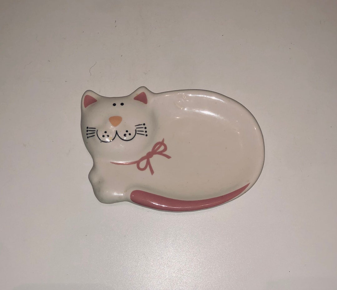 Whimsical Ceramic Kitty Cat Spoon Rest Teabag Holder Smiling Cat Soap ...