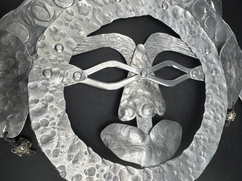 Whimsical Aluminum Folk Art Mask Sculpture Metal Lady’s Face Outsider ...