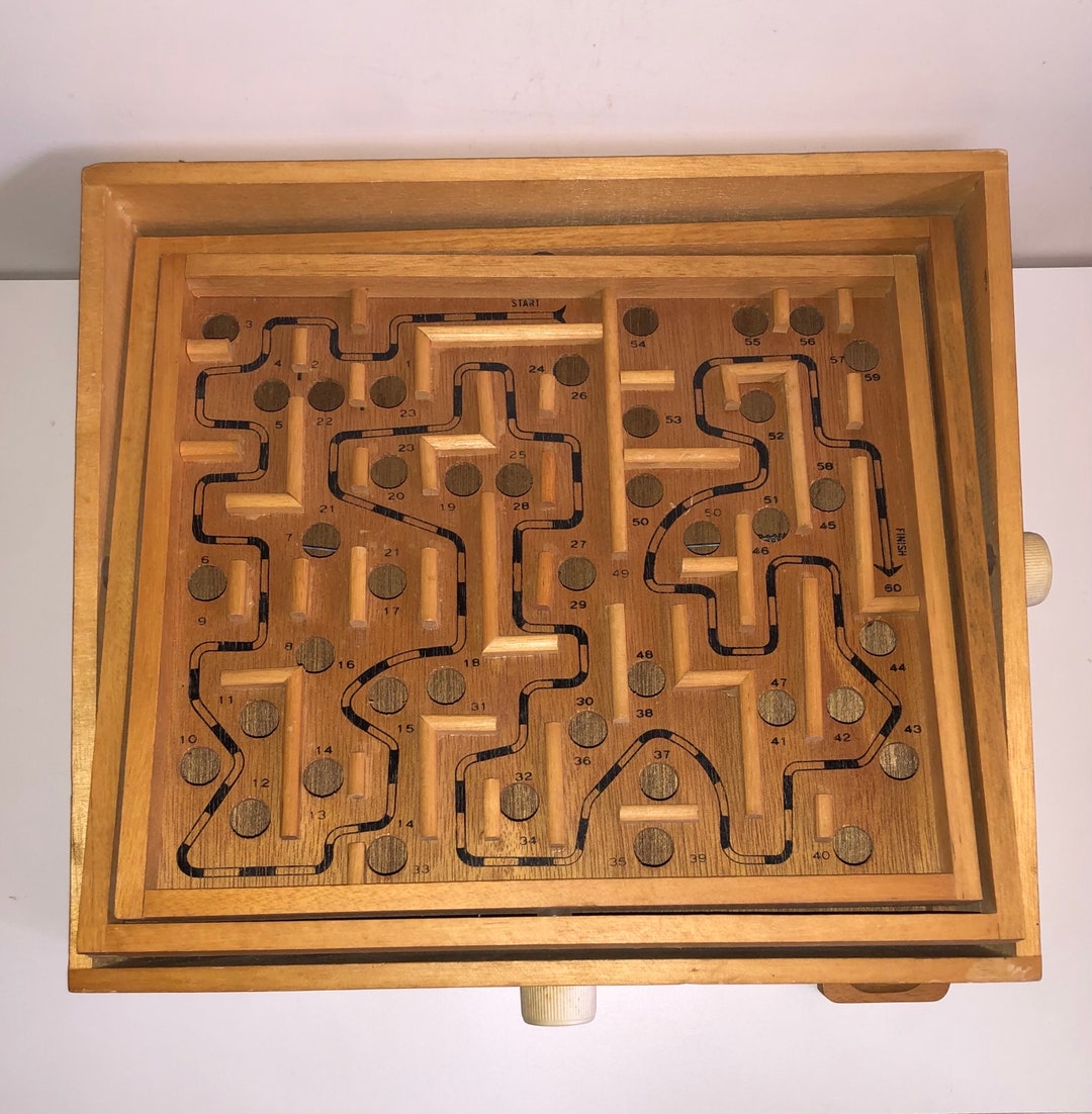 Vintage Wooden Labyrinth Maze Game Box Board Tilting Game - Etsy