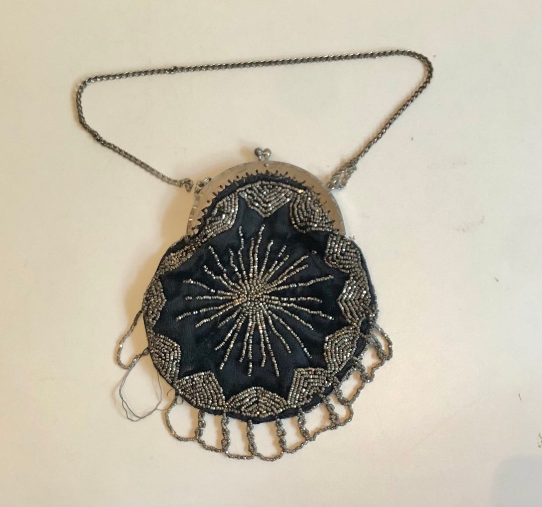 Antique Victorian Edwardian Steel Cut Beaded Bag Coin Purse Starburst ...