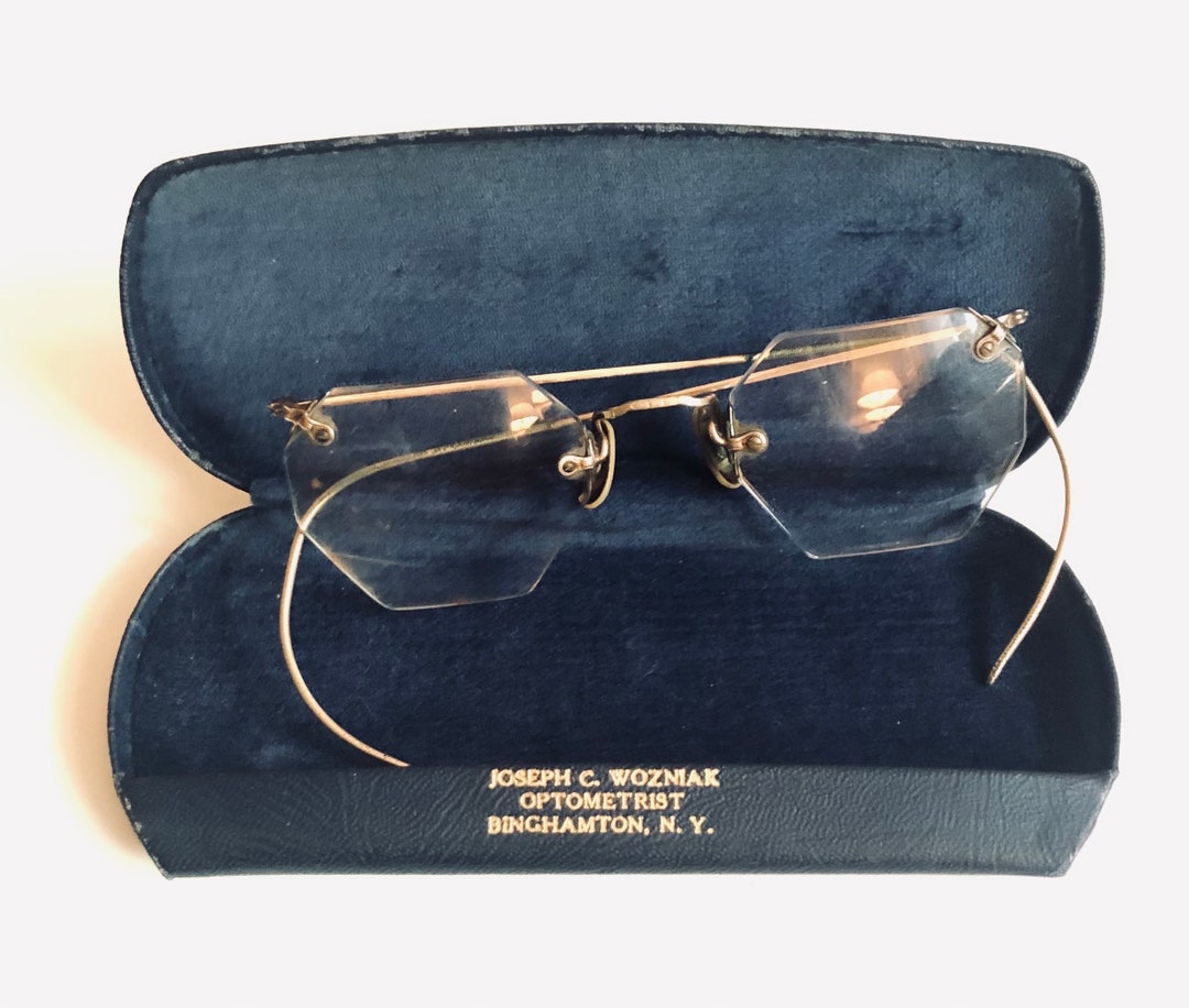 Antique Retro Gold Filled Wire Rimmed Spectacles Rimless Etched Gold ...