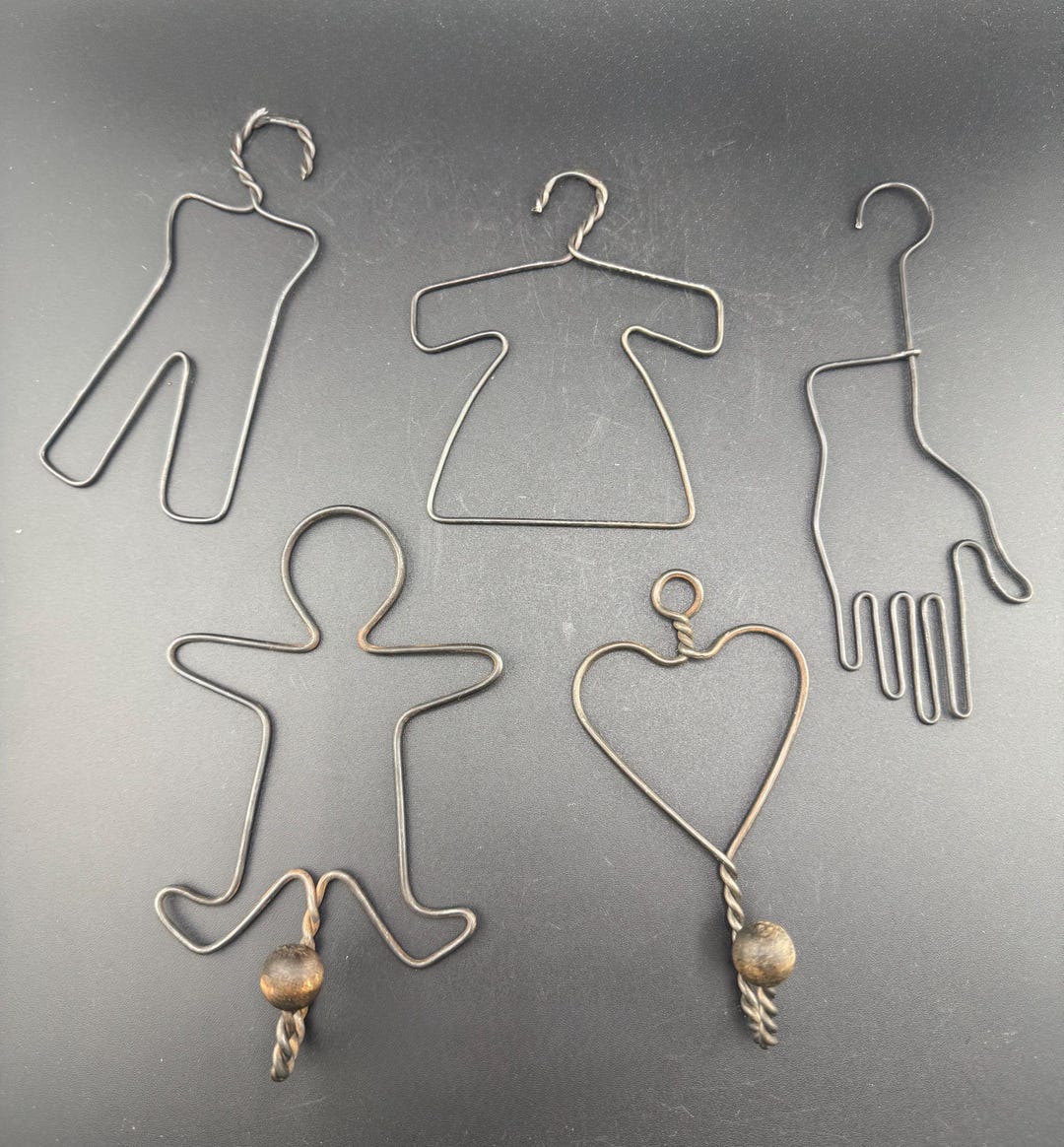 Vintage Miniature Primitive Wire Hangers & Wall Hooks Hand and Heart ...