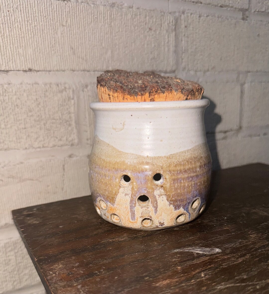 Gorgeous Hand Thrown Ceramic Garlic Keeper W Cork Lidded Container ...